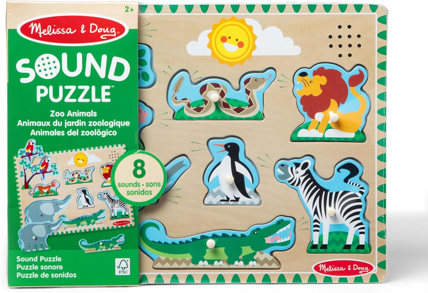 Melissa & Doug - Zoo Animals Sound Puzzle - Wooden Peg Puzzle with Lig