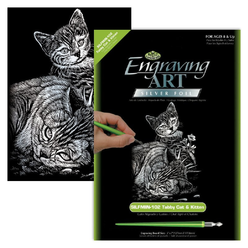 Engraving Art Copper Foil - Tabby Cat And Kitten