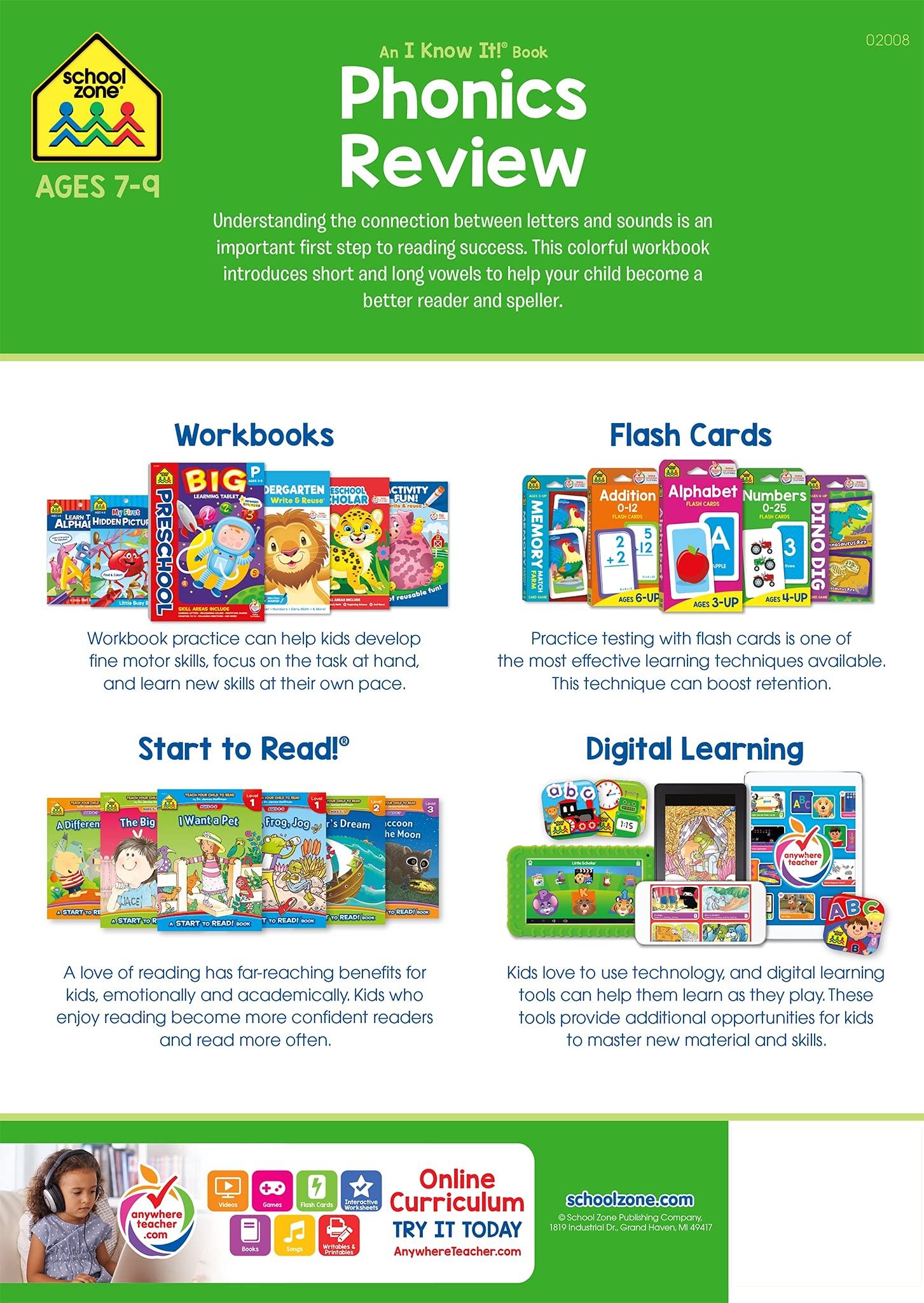 School Zone Phonics Review Workbook - Age 7-9